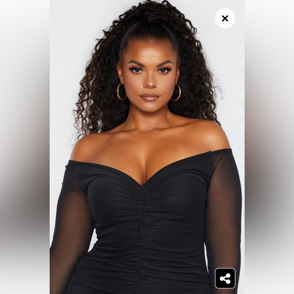 PrettyLittleThing | Dresses | Plt Plus Black Mesh Ruched Bardot Midi ...